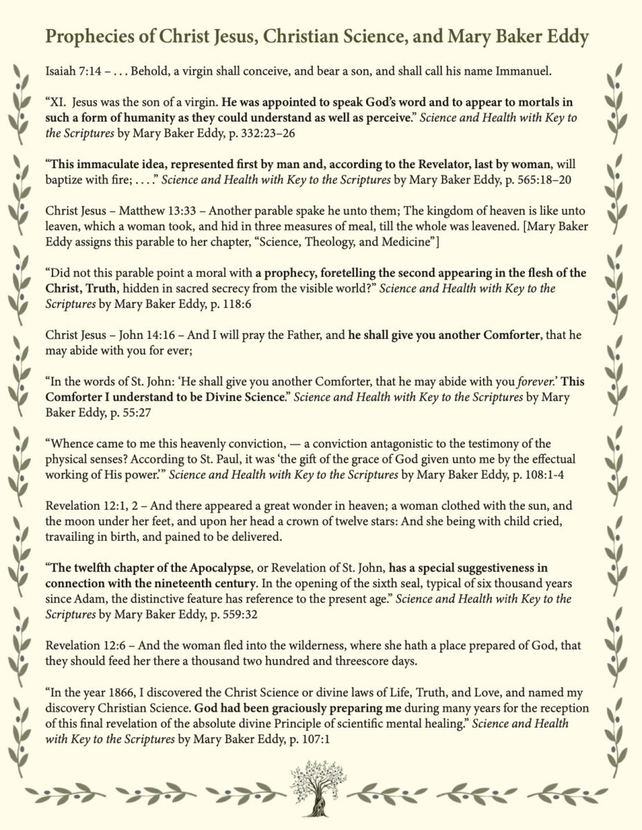 Prophecies of Christ Jesus, Christian Science, and Mary Baker Eddy (Flyer) - FREE! - Biblos ...